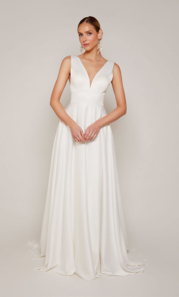 Formal Dress: 7096. Long, V-neck, A-line, V Shaped Back | Alyce Paris